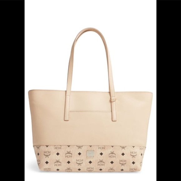 MCM | Bags | Nwt Mcm Vistoes Latte Beige Toteshopper Bag 995 | Poshmark